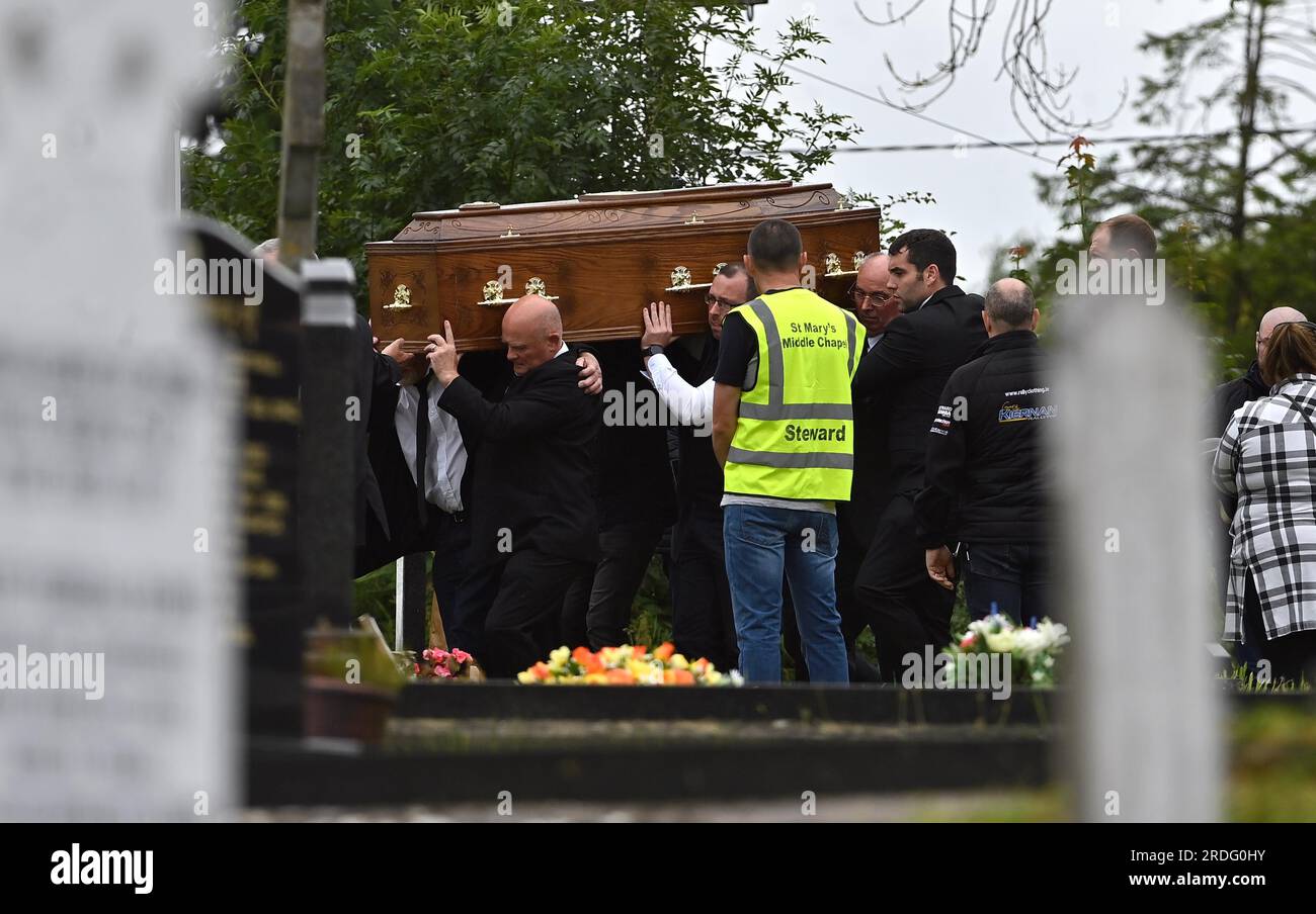 The coffin of Gene McDonald is carried from St Mary's Church, Middle Chapel, Co Caven, during ...