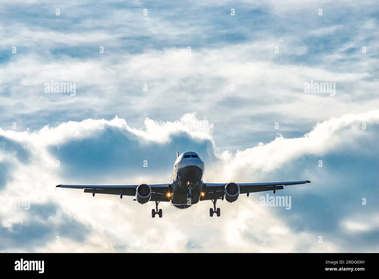 aircraft shortly before landing on the final approach to the airport ...