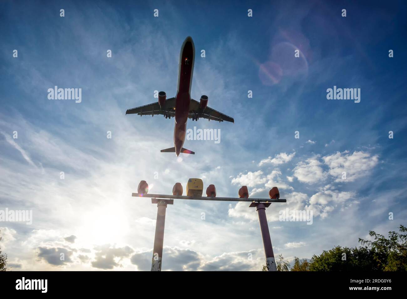 aircraft shortly before landing on the final approach to the airport ...