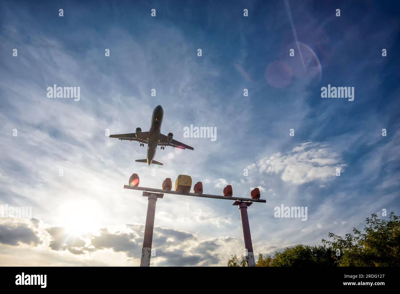 aircraft shortly before landing on the final approach to the airport ...