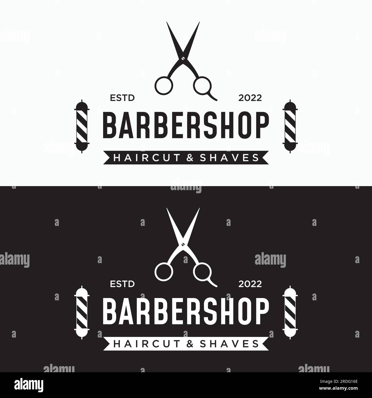 Barbershop logo in vintage style with the concept of scissors, razor ...