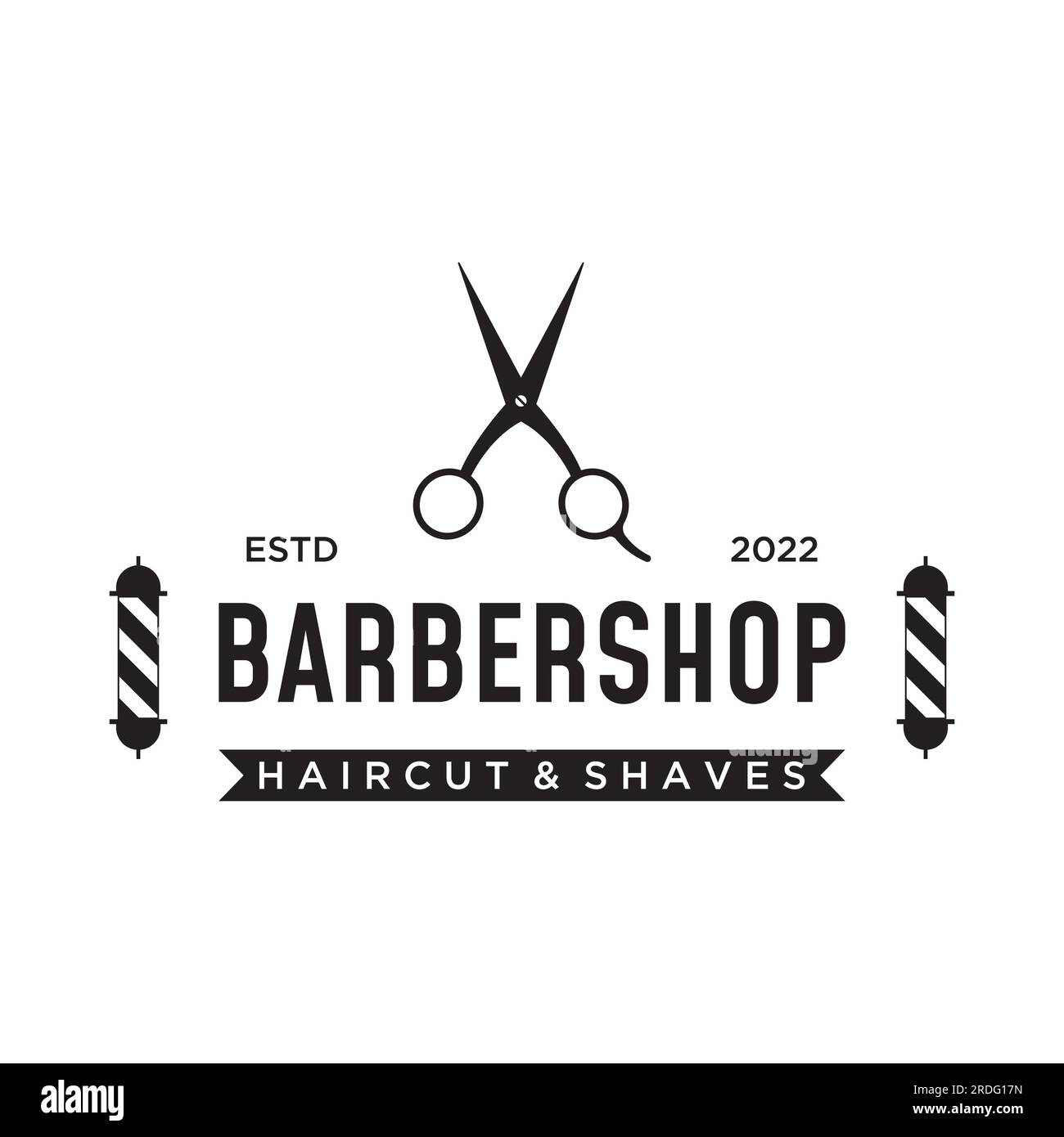 Barbershop logo in vintage style with the concept of scissors, razor ...