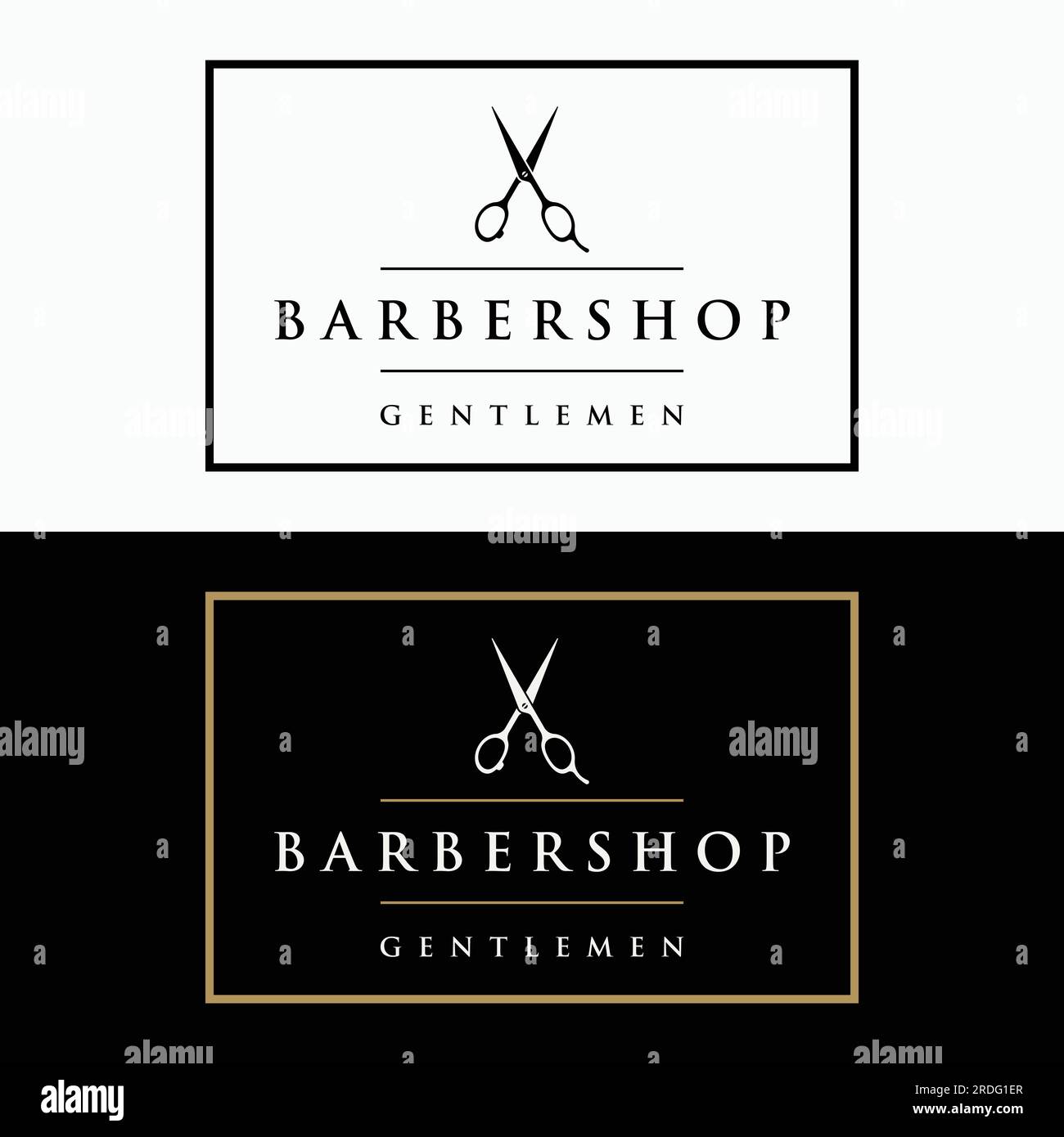Barbershop logo in vintage style with the concept of scissors, razor ...