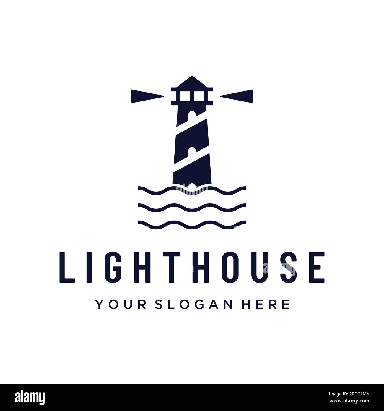 Sea lighthouse tower building creative logo with spotlights vintage ...