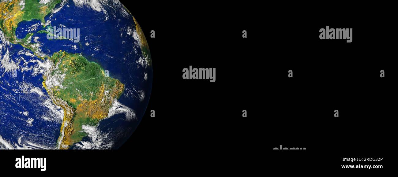 Planet earth globe from space isolated on black background banner or ...