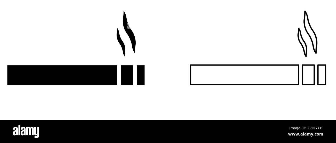 Cigarette icon set. Flat and line art style. Smoke area icon. Vector ...