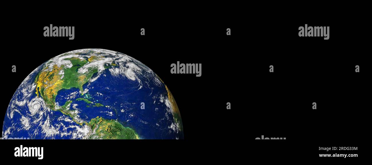 Planet earth globe from space isolated on black background banner or ...