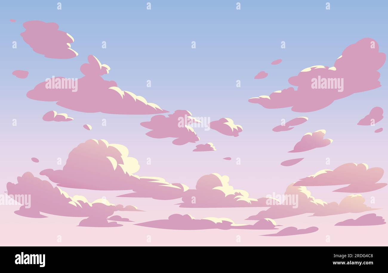 Vector landscape sky clouds. Plane in the sky. cartoon anime style ...