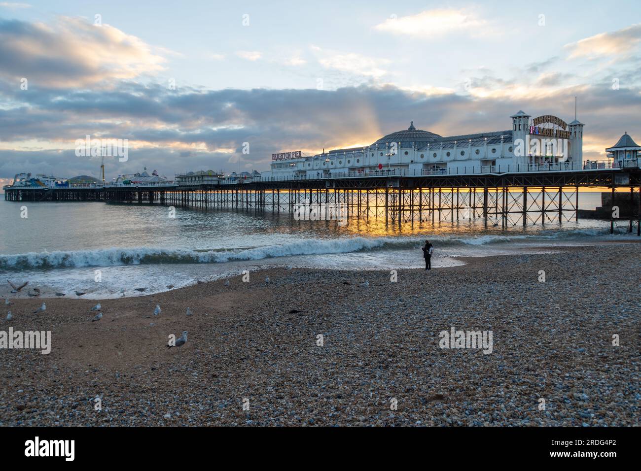 Brighton, UK - December 1st 2022: Wave on Brighton Beach while the ...