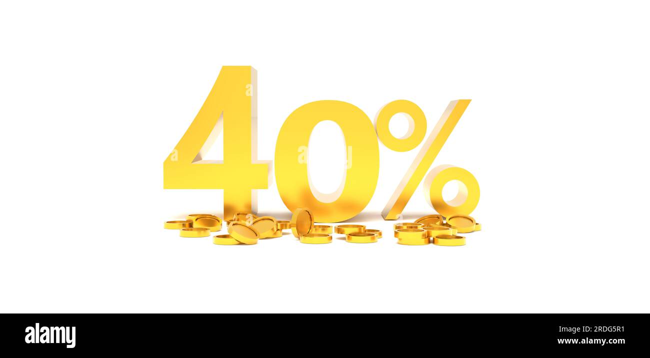 3D Rendering. 40 percent off with gold coin and white background ...