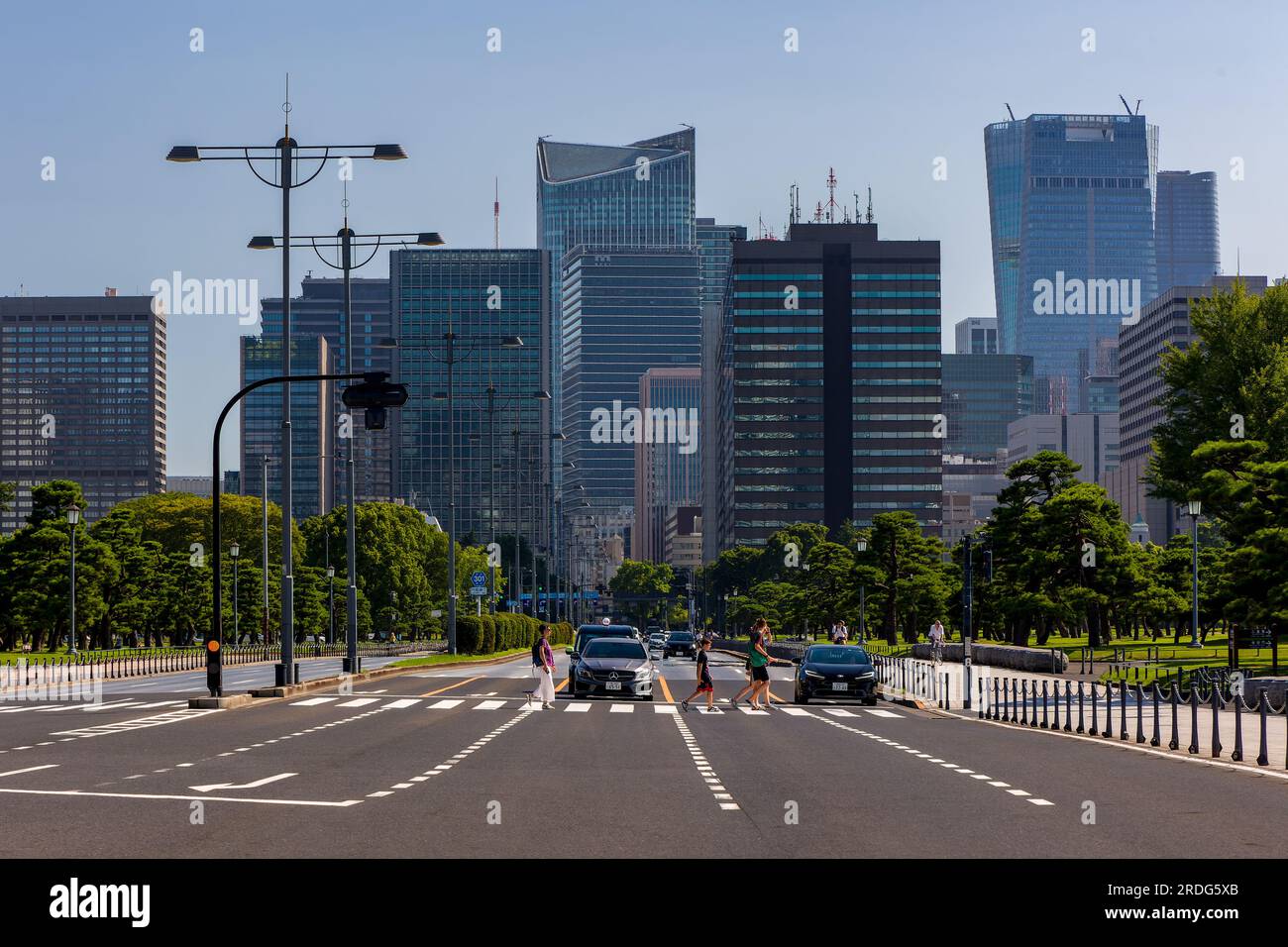TOKYO, JAPAN - JULY 16 2023: Near deserted streets and roads in central ...