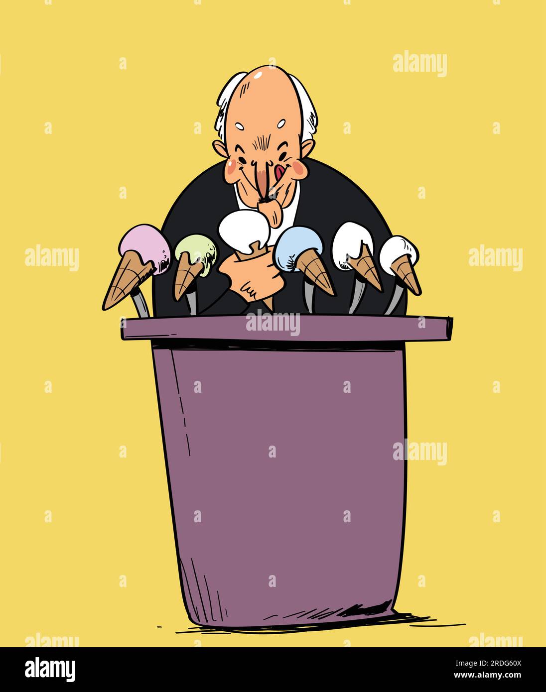 Caricature of politician at press conference with ice cream instead of ...