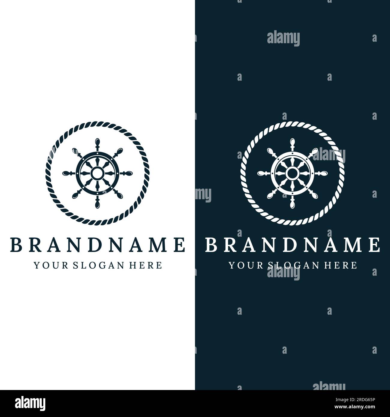 Cruise ship rudder logo design with sea waves, retro ropes and anchors ...