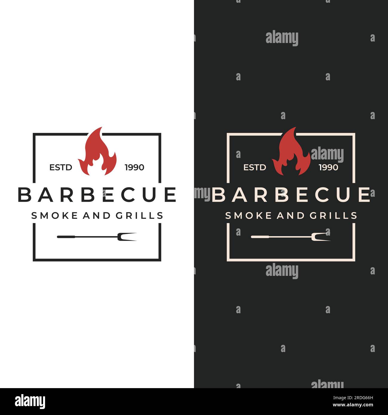 Grilled barbecue typography logo with crossed fire and spatula. Logo ...