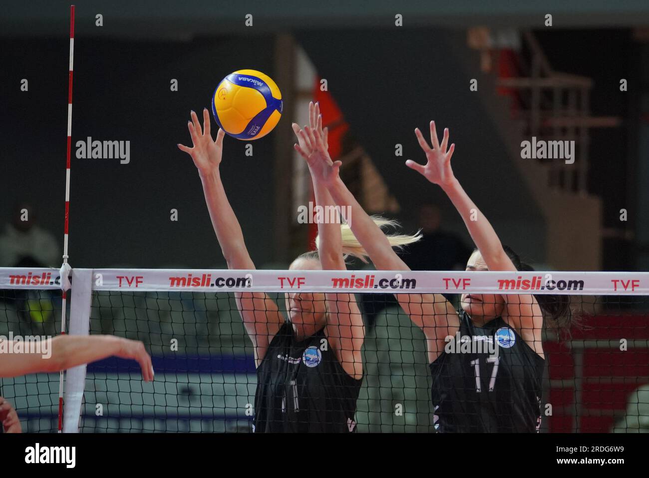 ISTANBUL, TURKIYE - MARCH 11, 2023: Cagla Erdem and Begum Hepkaptan in ...