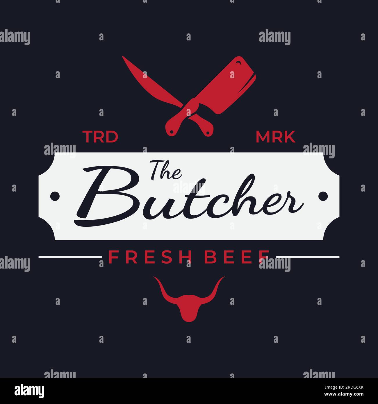 Fresh butcher shop logo with knife and vintage farm animal markings ...