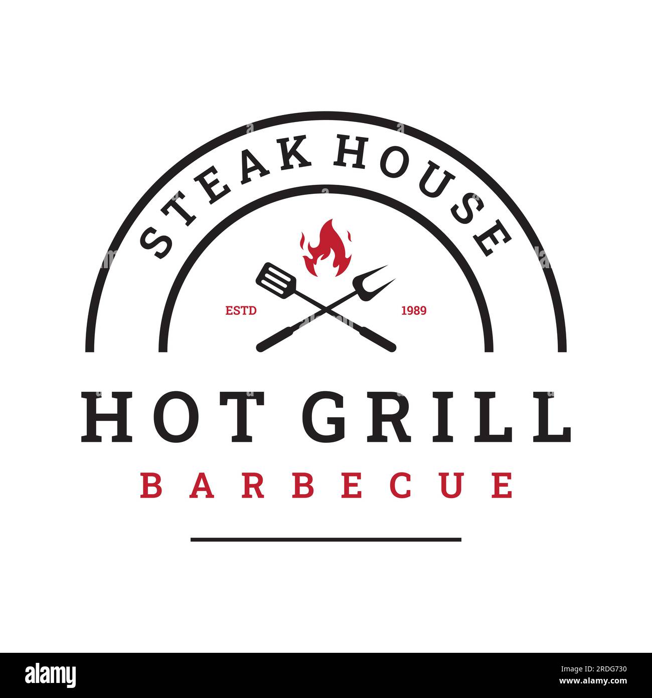 Grilled barbecue typography logo with crossed fire and spatula. Logo ...