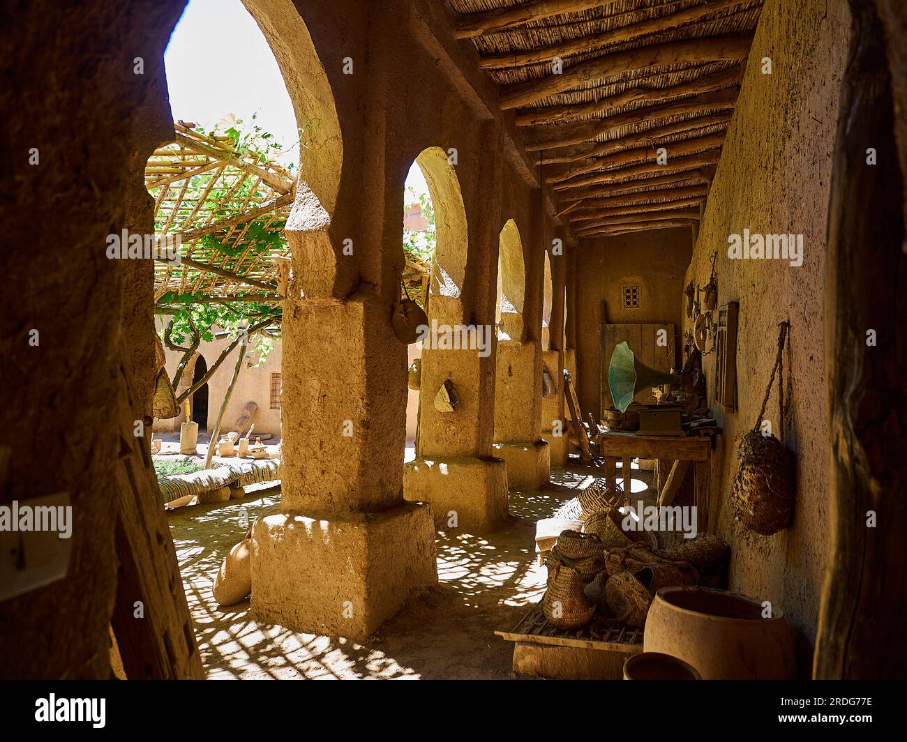 inside the interior of a patio in a Kasbah is a typical and traditional ...