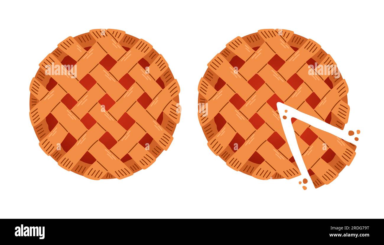 Pie top view. Cooked tasty round food pastry pie desserts exact vector ...