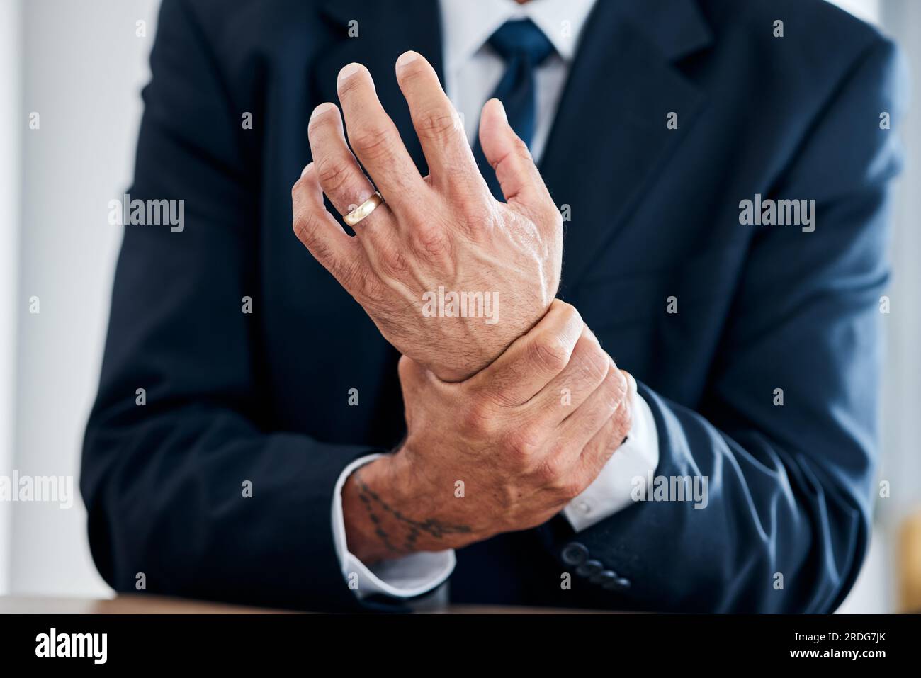 Wrist problem, hands and corporate person with anatomy injury, medical ...