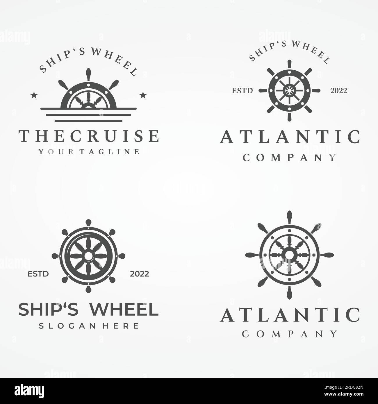 Cruise ship rudder logo design with sea waves, retro ropes and anchors ...