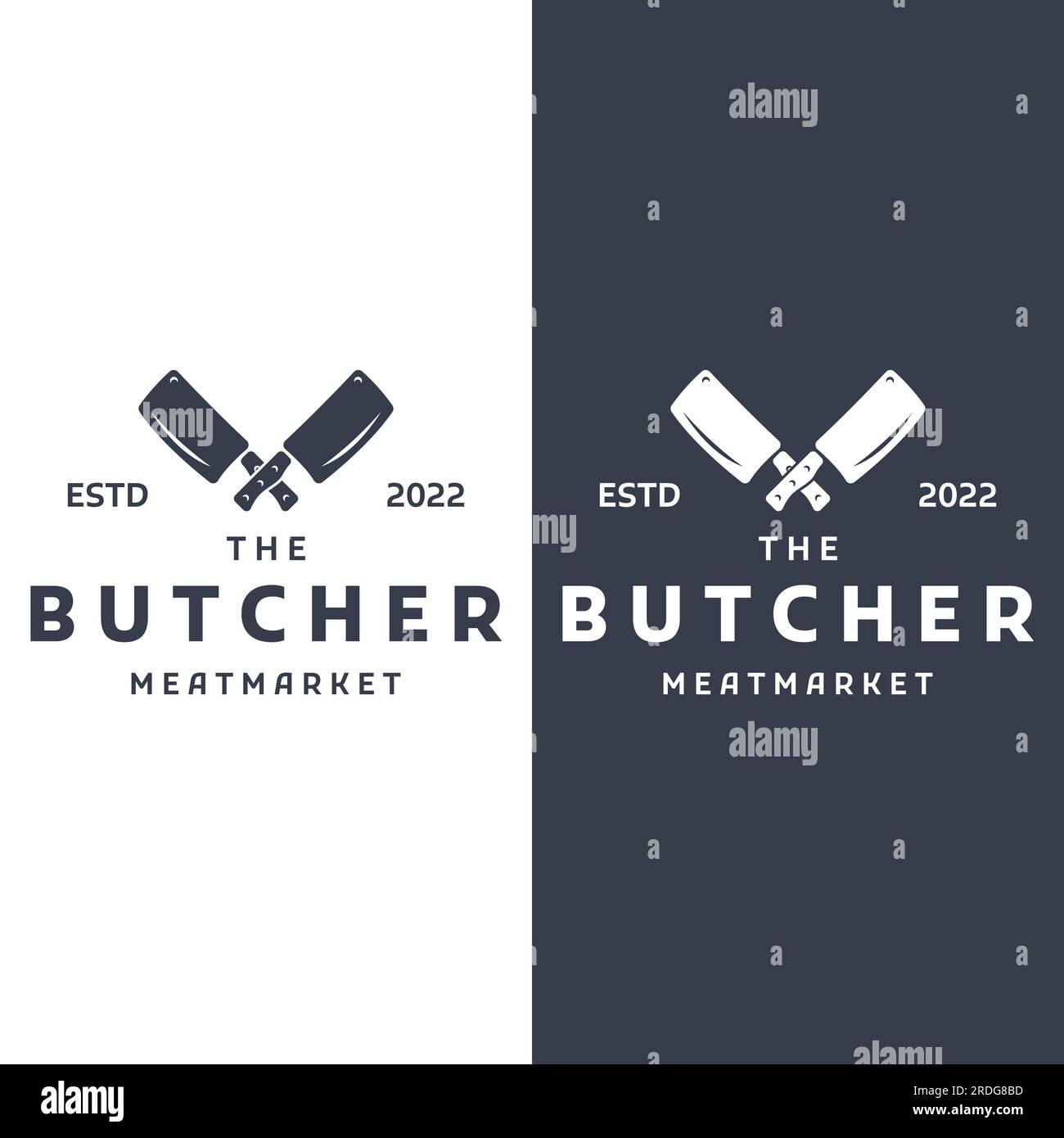 Fresh butcher shop logo with knife and vintage farm animal markings ...