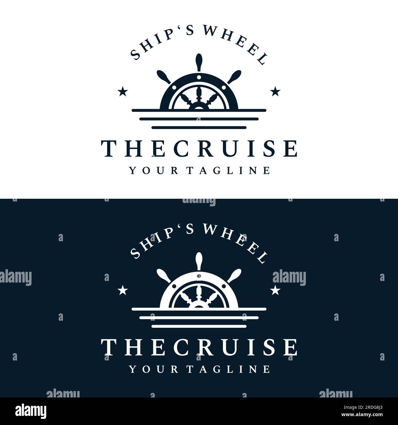 Cruise ship rudder logo design with sea waves, retro ropes and anchors ...