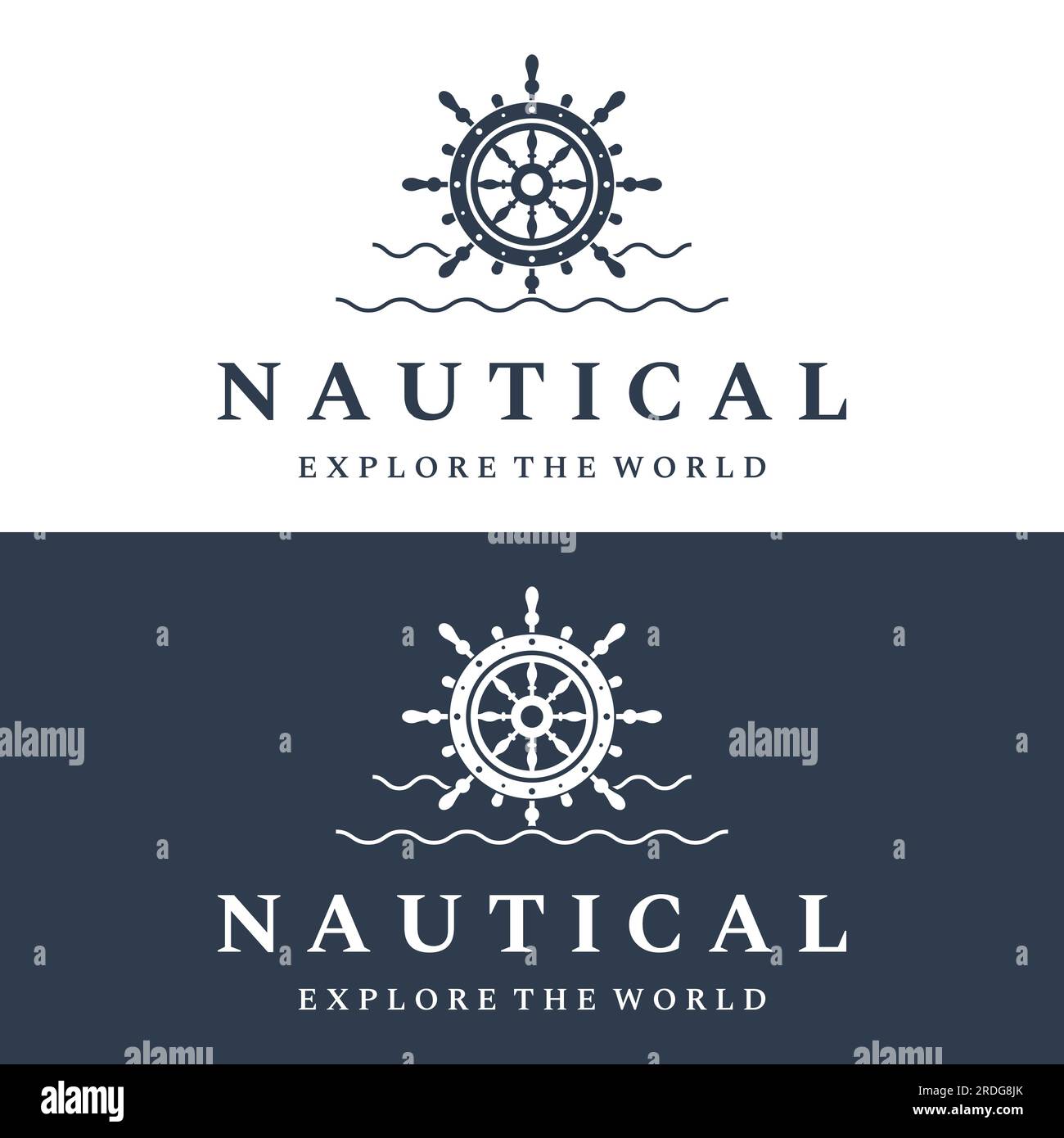 Cruise ship rudder logo design with sea waves, retro ropes and anchors ...