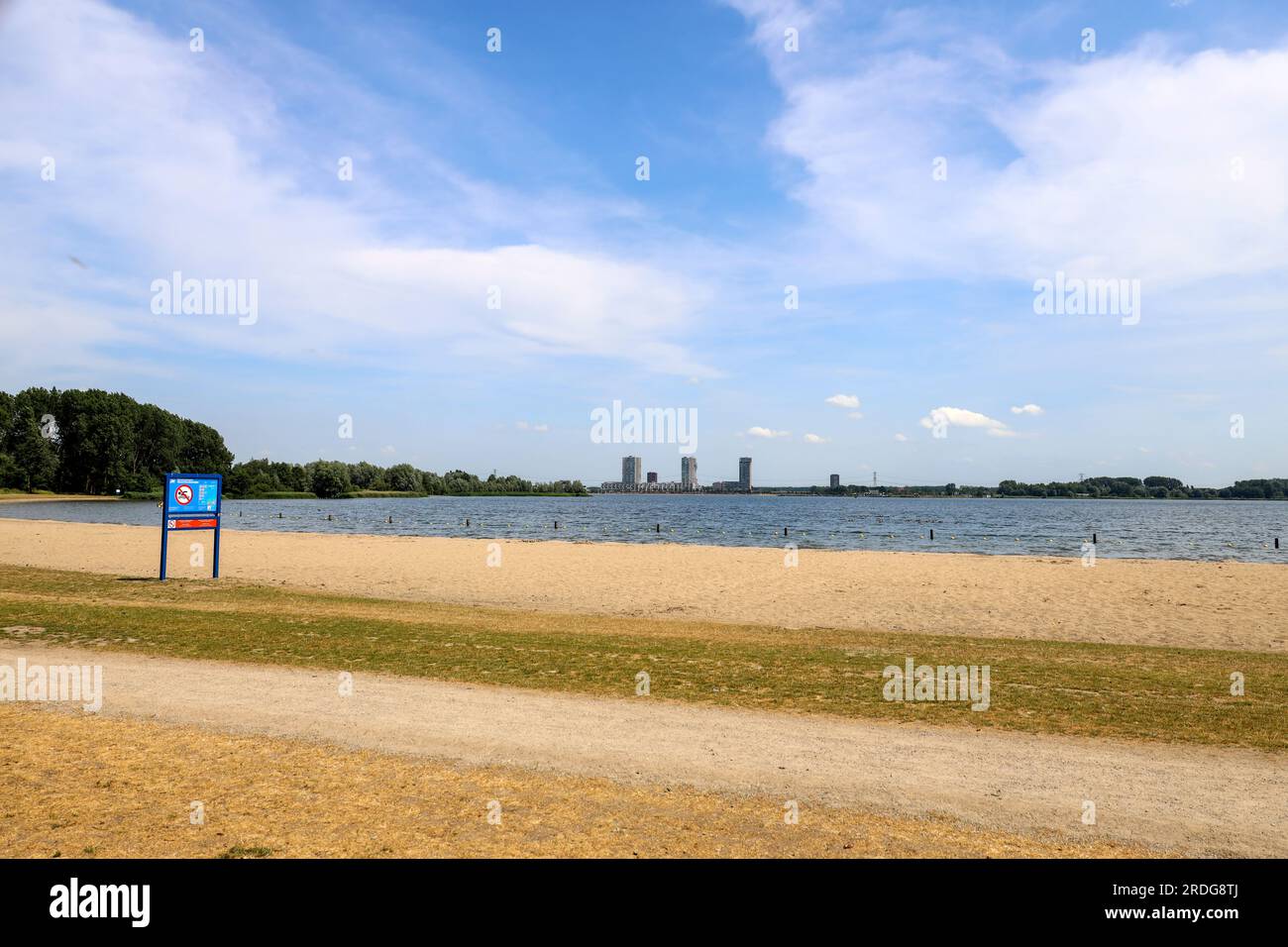Warning signs at Zevenhuizerplas for Zwemmersjeuk (Swimmer's itch, also ...
