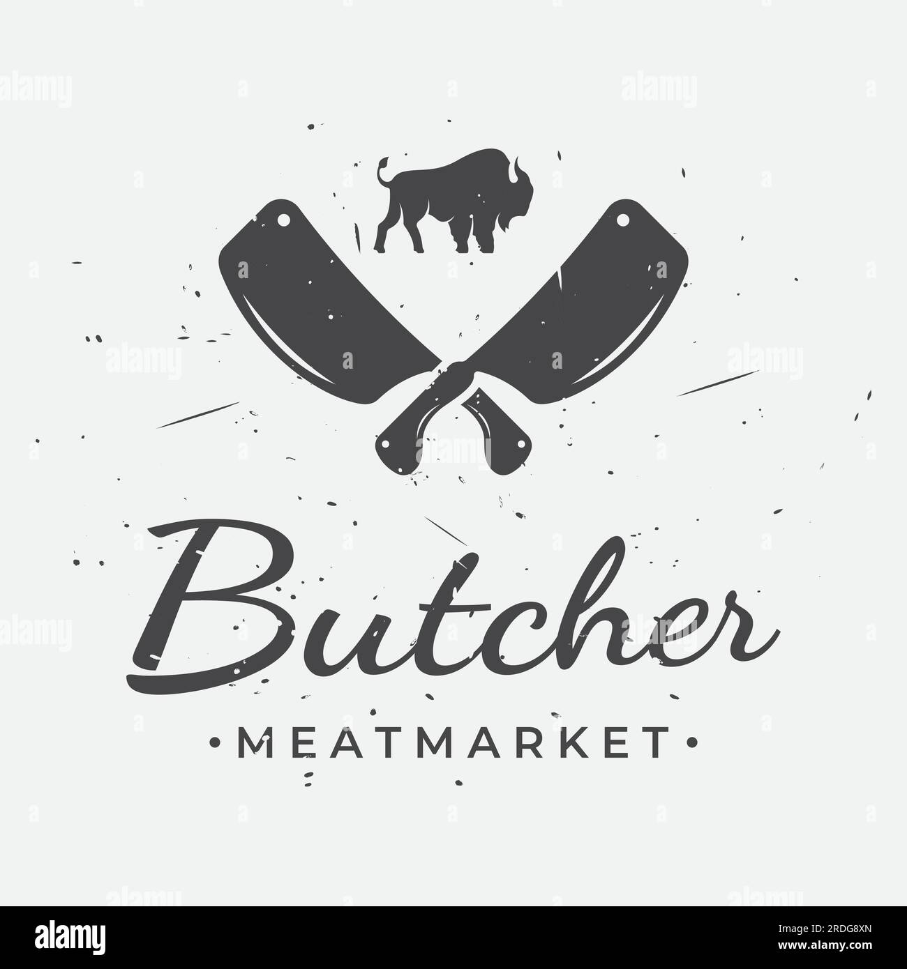 Fresh butcher shop logo with knife and vintage farm animal markings ...