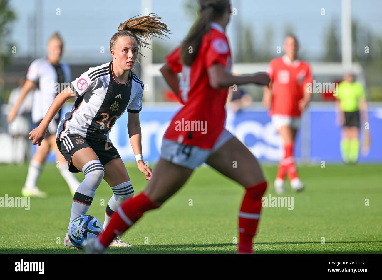 Tubize, Belgium. 18th July, 2023. Laura Gloning (20) of Germany pictured during a female soccer ...