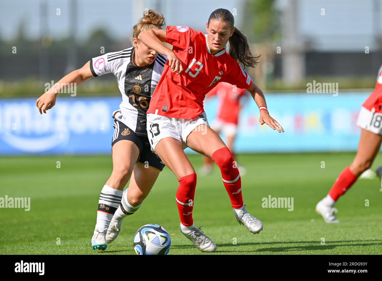 Valentina Madl (13) of Austria and Paulina Platner (16) of Germany pictured fighting for the ...