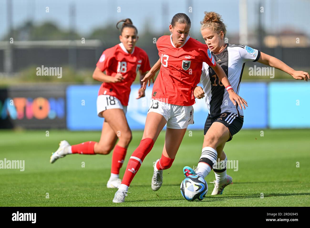 Valentina Madl (13) of Austria and Paulina Platner (16) of Germany pictured fighting for the ...