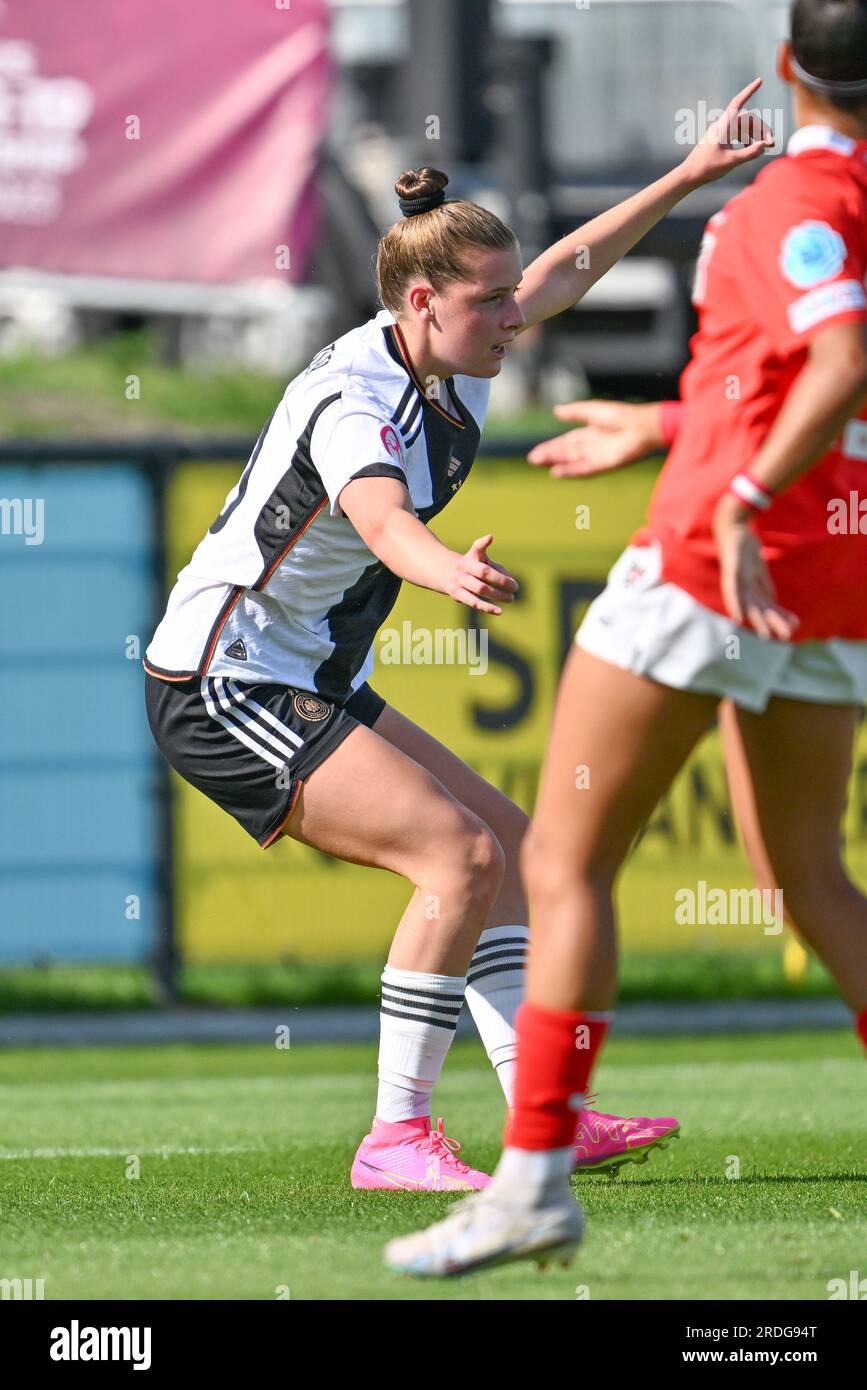 Alara Sehitler (10) of Germany pictured celebrating after scoring a goal during a female soccer ...