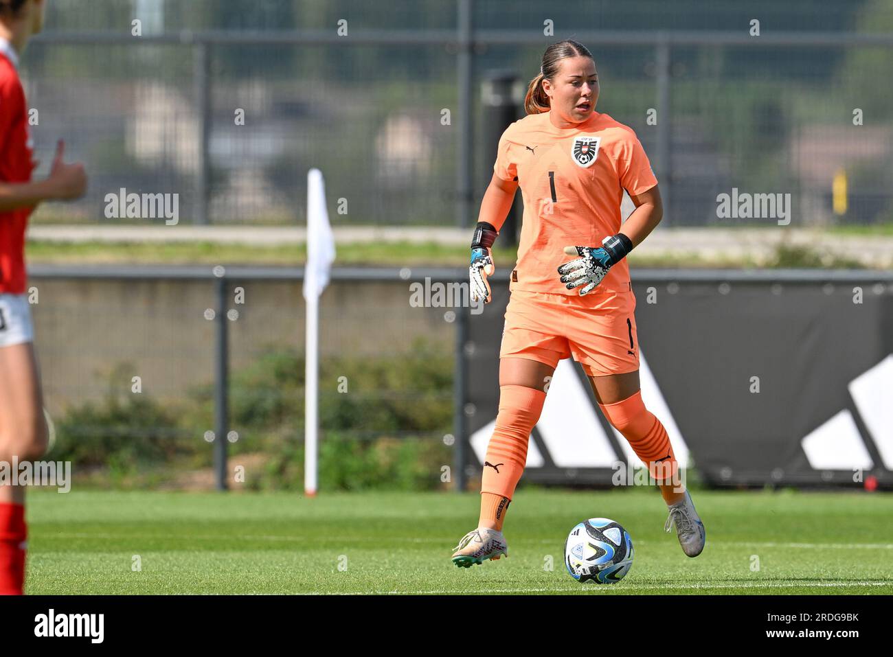 goalkeeper Mariella El Sherif (1) of Austria pictured during a female soccer game between the ...
