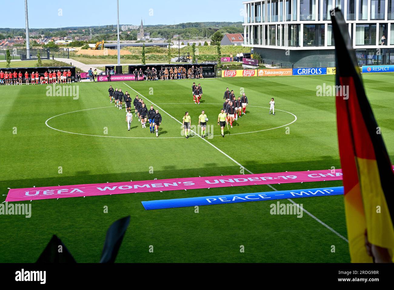 both teams pictured entering the pitch during a female soccer game between the national women ...