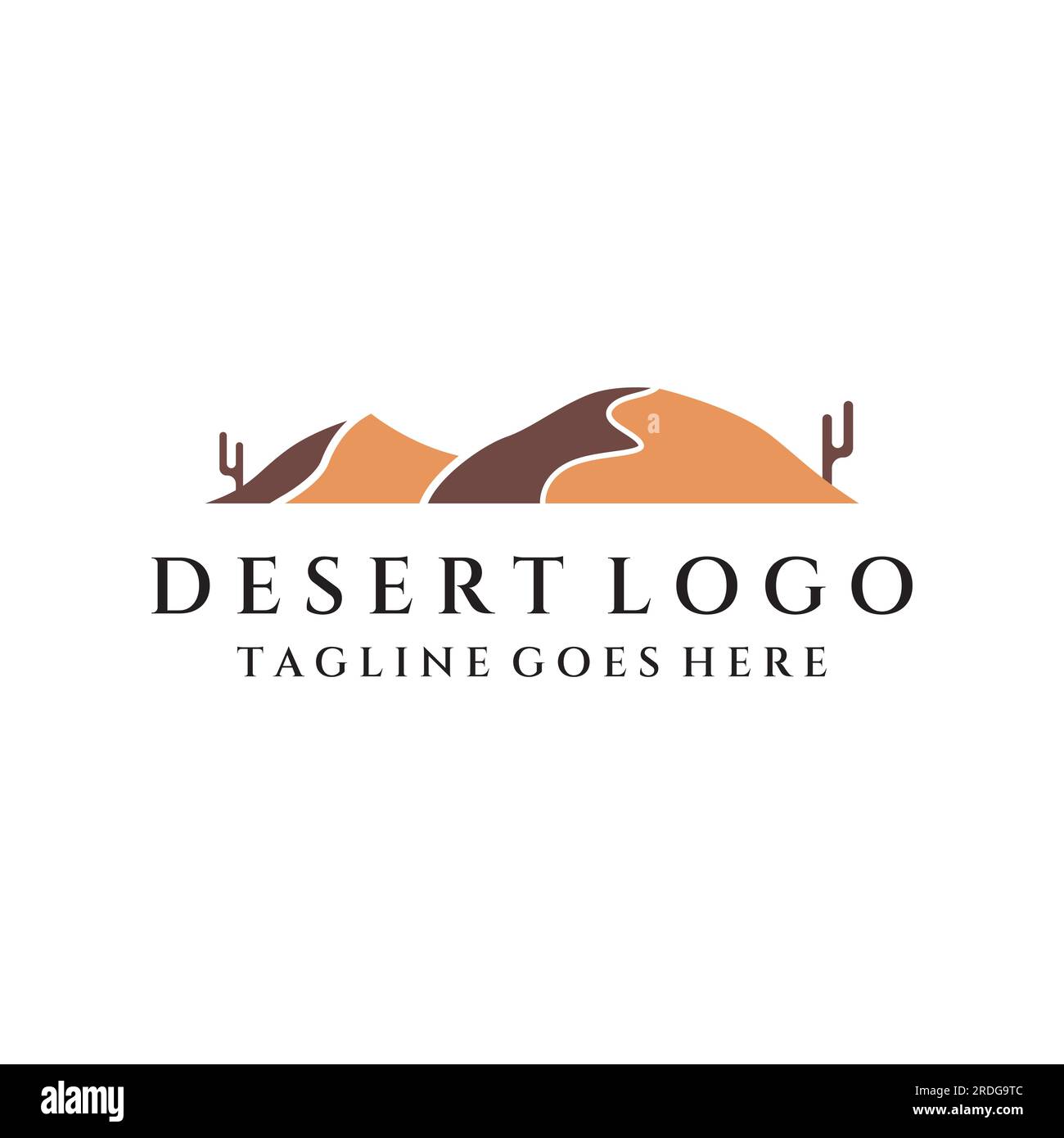 Abstract logo design of hot desert and dunes with cactus showing sand ...