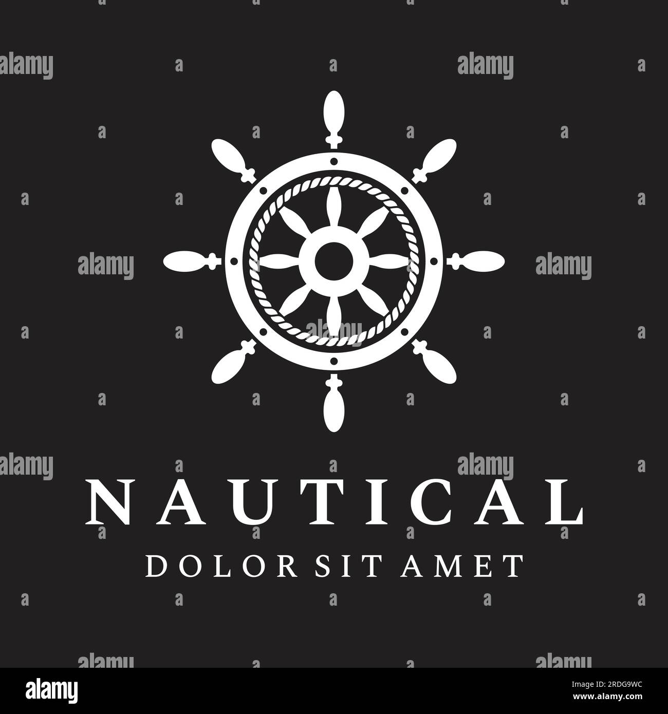 Cruise ship rudder logo design with sea waves, retro ropes and anchors ...