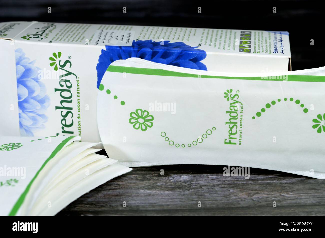 Cairo, Egypt, July 15 2023: Freshdays Fresh Days Pack, natural cotton ...