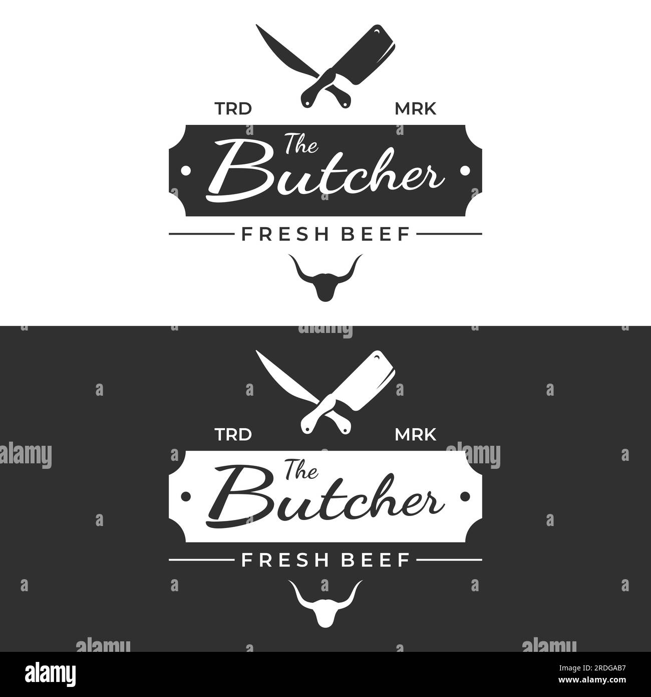 Fresh butcher shop logo with knife and vintage farm animal markings ...