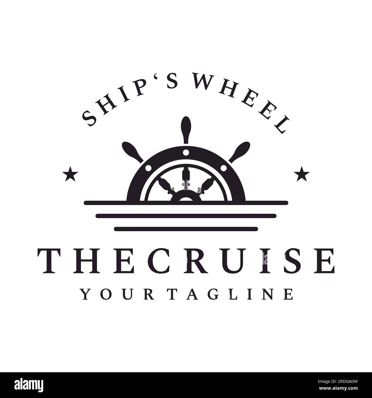 Cruise ship rudder logo design with sea waves, retro ropes and anchors ...