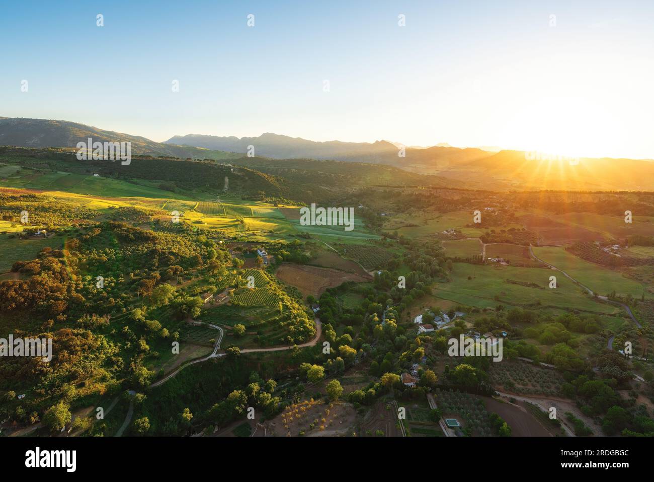 Aerial view of Ronda Valley at sunset - Ronda, Andalusia, Spain Stock ...