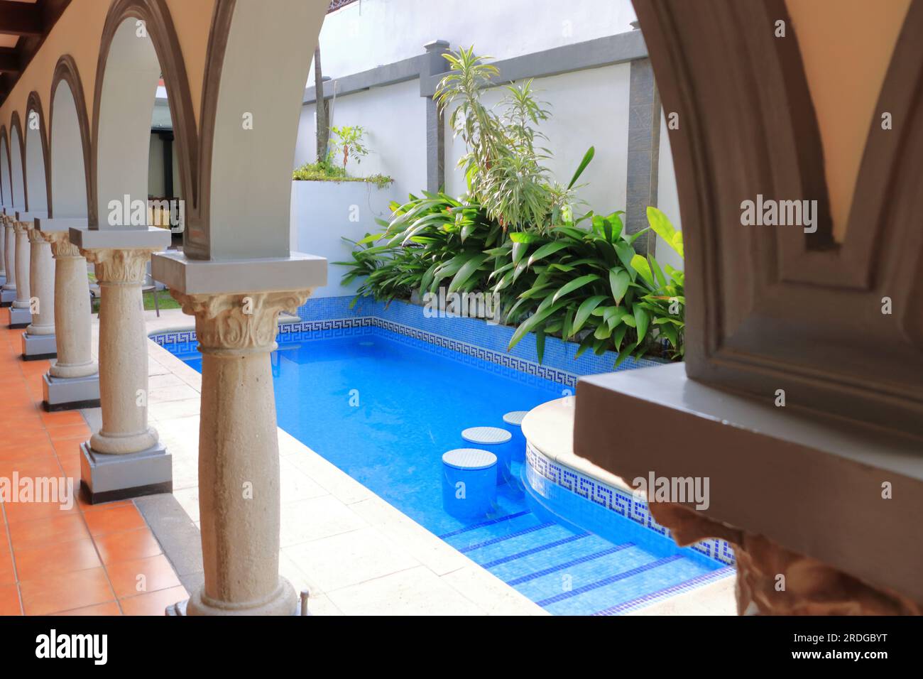 beautiful house swimming pool view from the veranda on summer day Stock ...