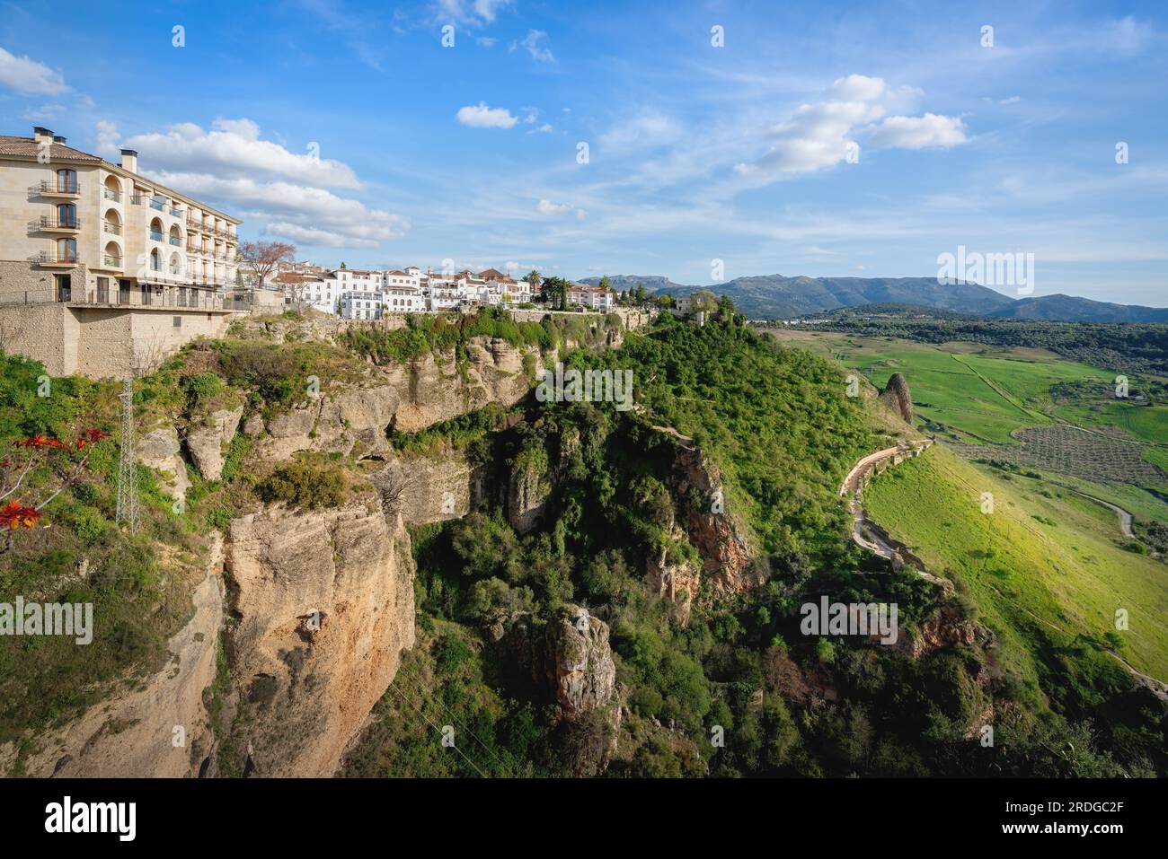 View of Ronda Buildings over the Cliff with Walls and Valley - Ronda ...