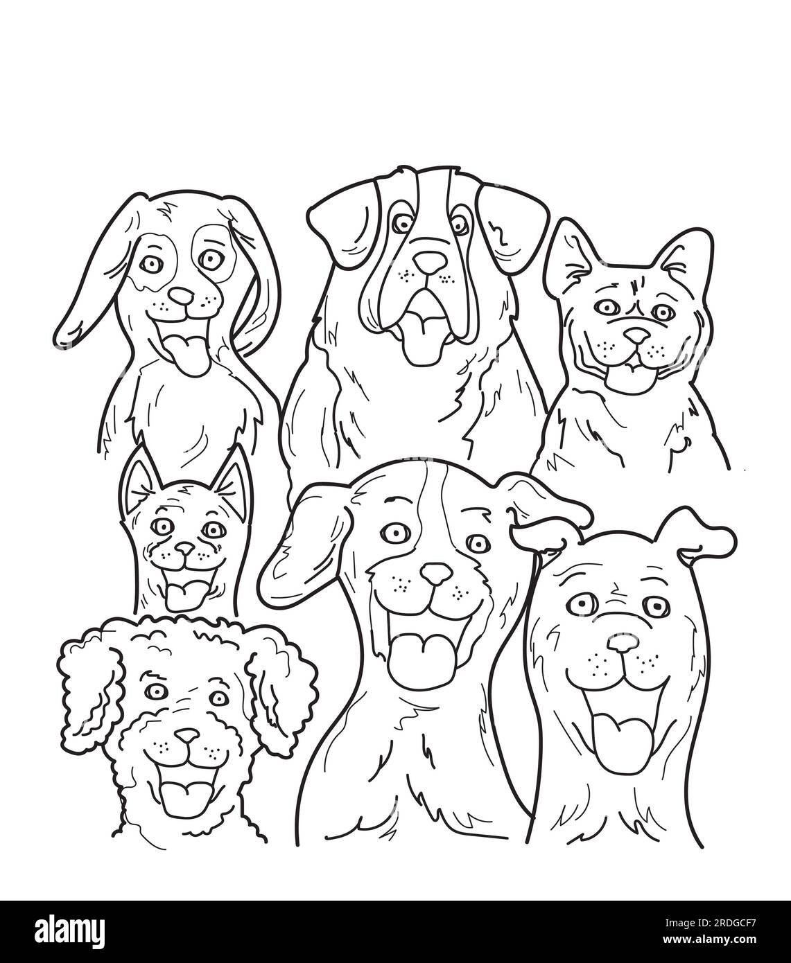 A group of happy dog face smiling and cheerful. Illustration hand ...