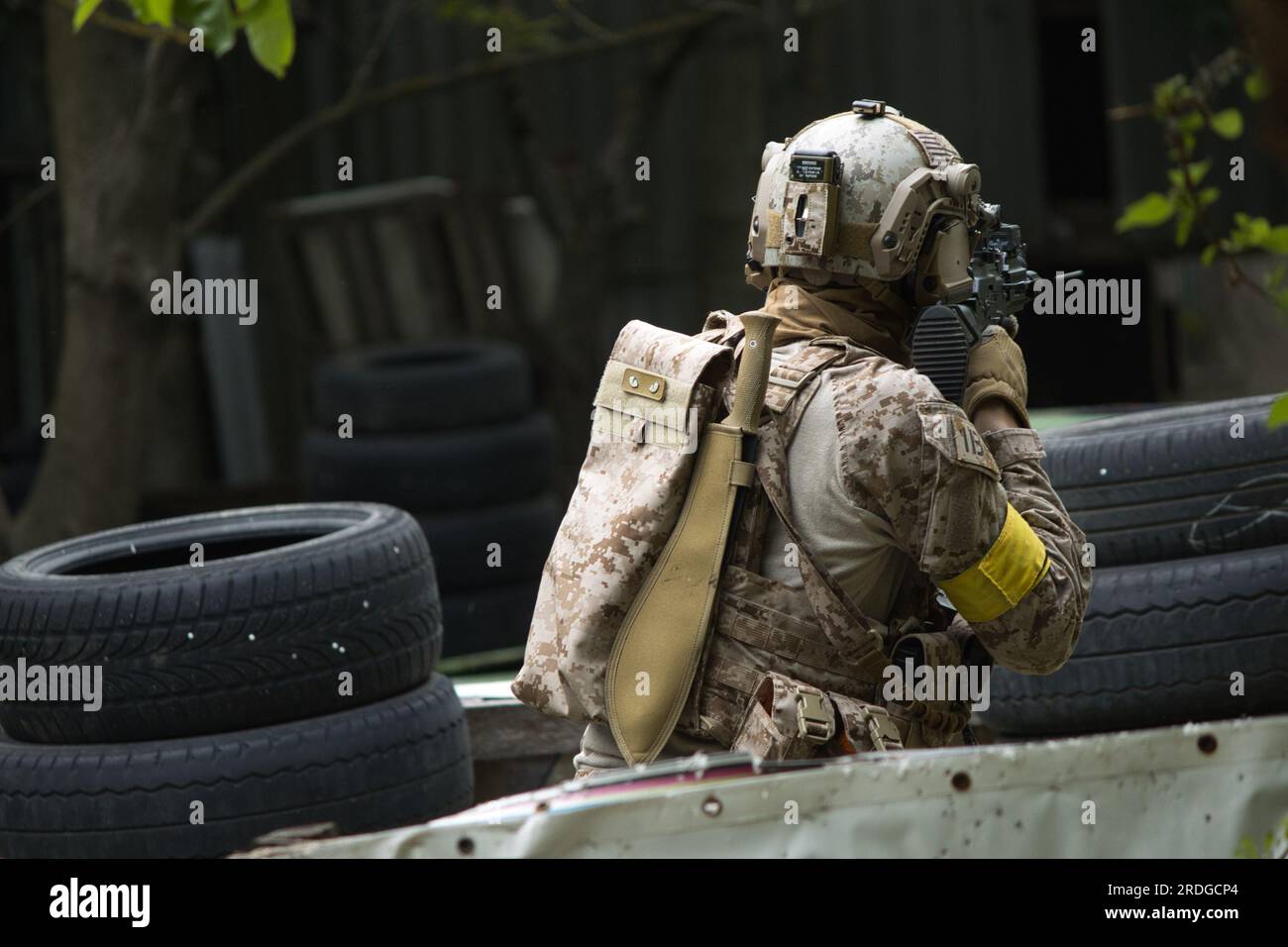 airsoft player in american uniform on playground Stock Photo - Alamy