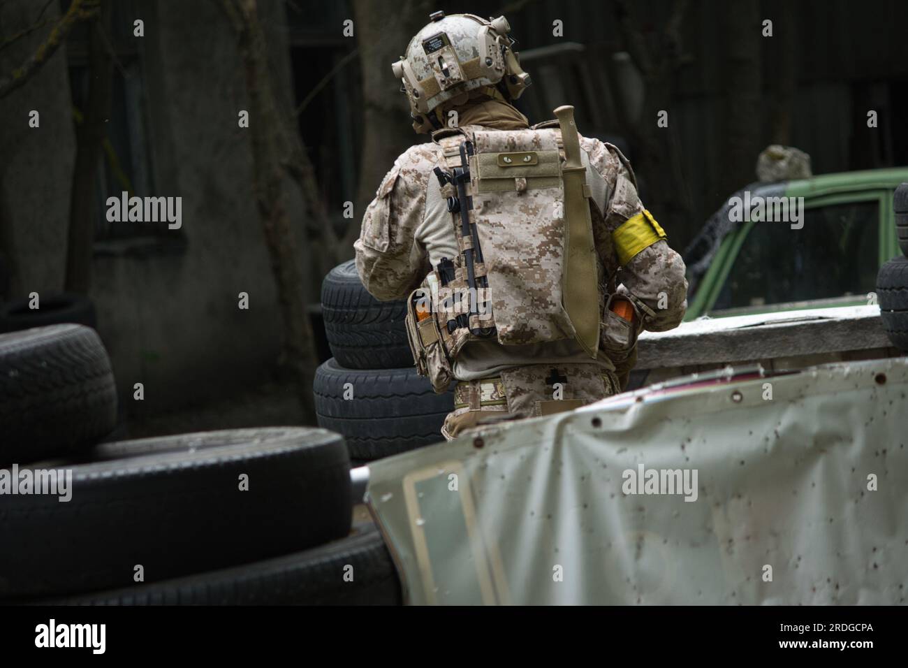 airsoft player in american uniform on playground Stock Photo - Alamy