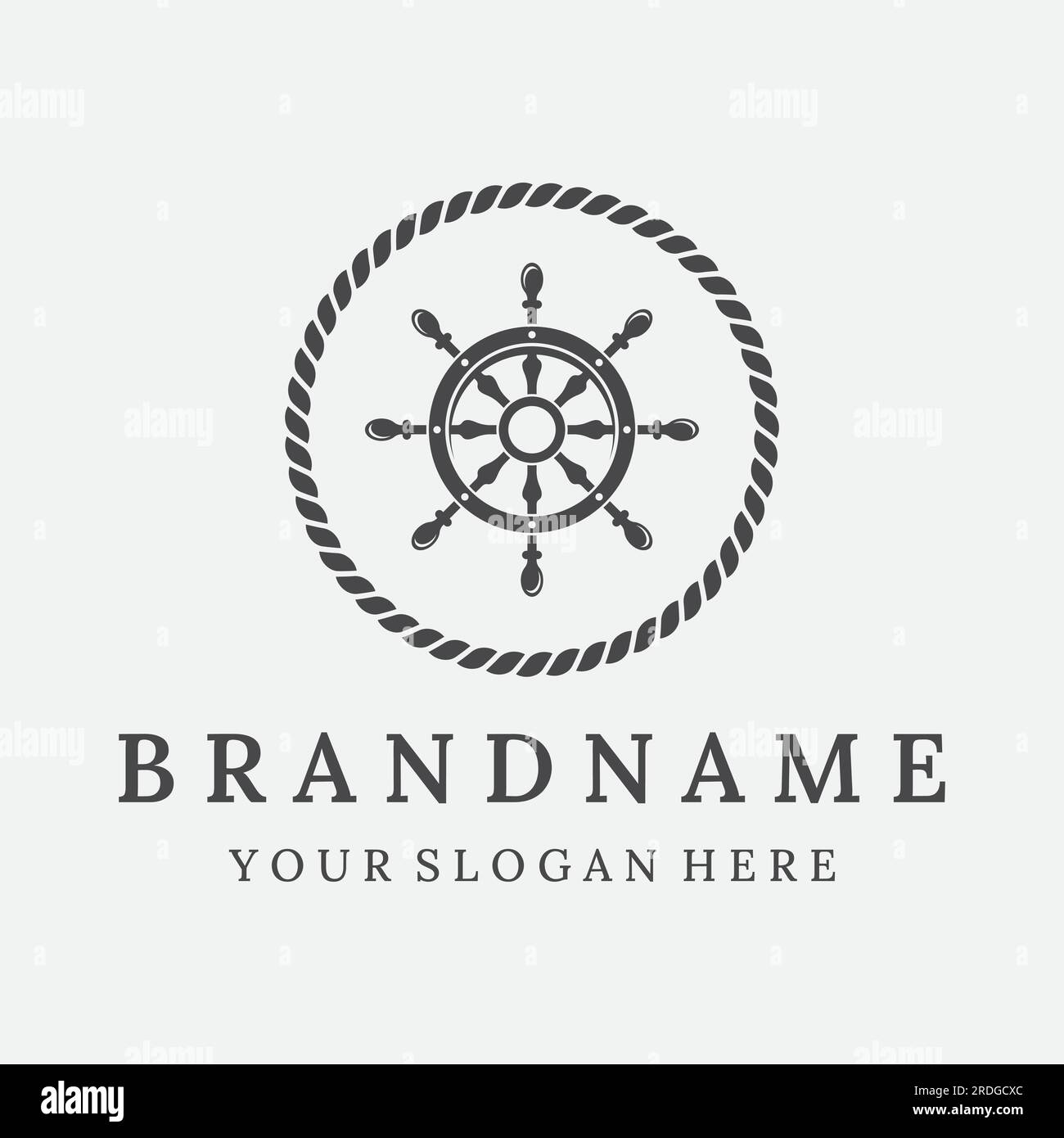 Cruise ship rudder logo design with sea waves, retro ropes and anchors ...