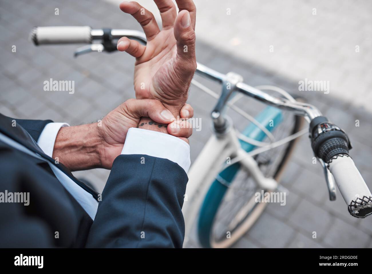 Wrist pain, hands and city business person with anatomy injury, hurt ...