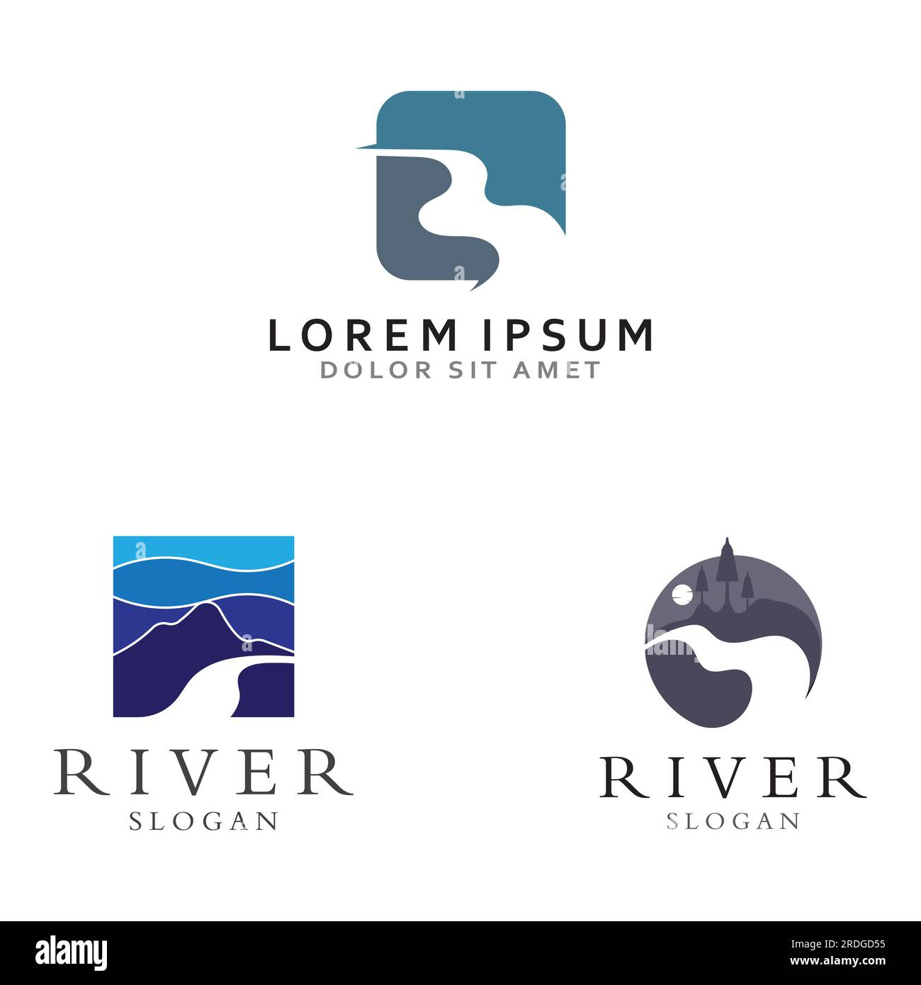 Logos of rivers, creeks, riverbanks and streams. River logo with ...